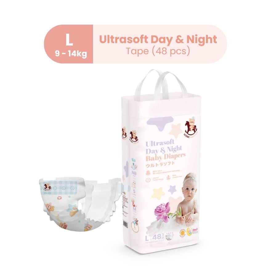 ICONIC, Ultrasoft Day & Night Baby Diapers - Tape L 48pcs | Watsons ...