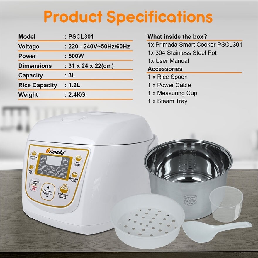 PRIMADA, Smart Rice Cooker PSCL301 | Watsons Malaysia