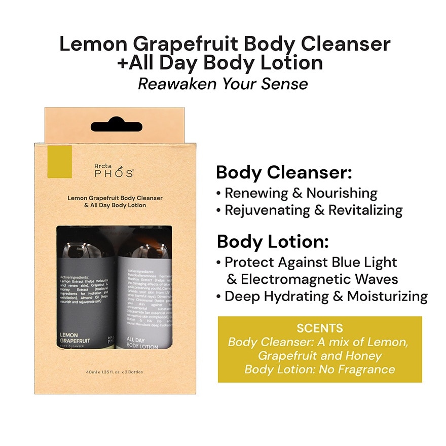 ARCTAPHOS, Lemon Grapefruit Body Cleanser 40ml + All Day Body Lotion ...