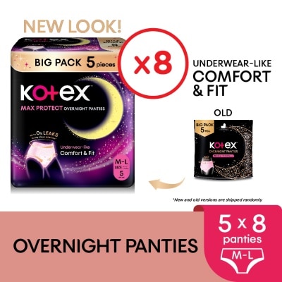 KOTEX, Overnight Panties M-L (5s x 8 packs) - Period Panties with 360 Anti-Leakage Protection ...