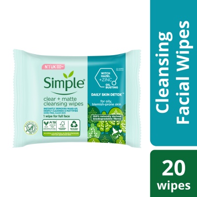 SIMPLE, Daily Skin Detox Cleansing Wipes 20s | Watsons Malaysia