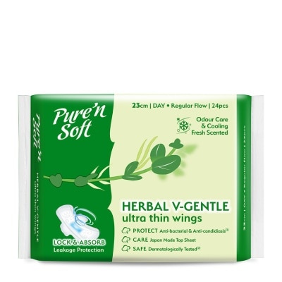 PURE'N SOFT, Herbal Cottony Soft Ultra Thin Wings 23cm 24s | Watsons ...