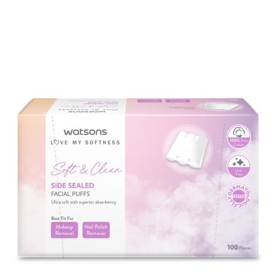 WATSONS, Side Sealed Facial Cotton Puff 100's | Watsons Malaysia