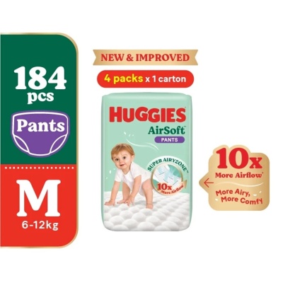 HUGGIES, AirSoft Pants Diapers M 46s (4 Packs) Breathable And Soft ...